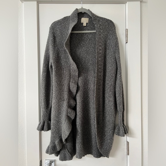 hinge | Sweaters | Hinge Long Ruffle Cardigan In Gray Small | Poshmark